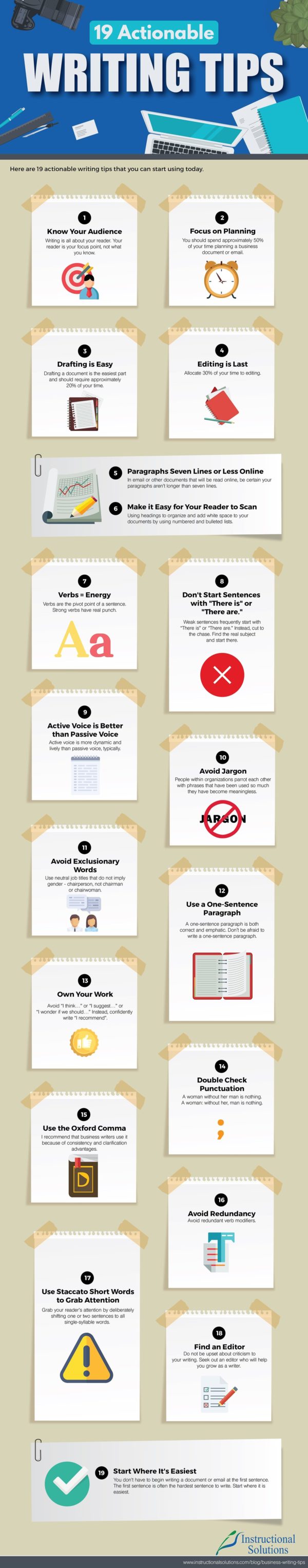 19 Actionable Writing Tips - Infographic - Writers Write