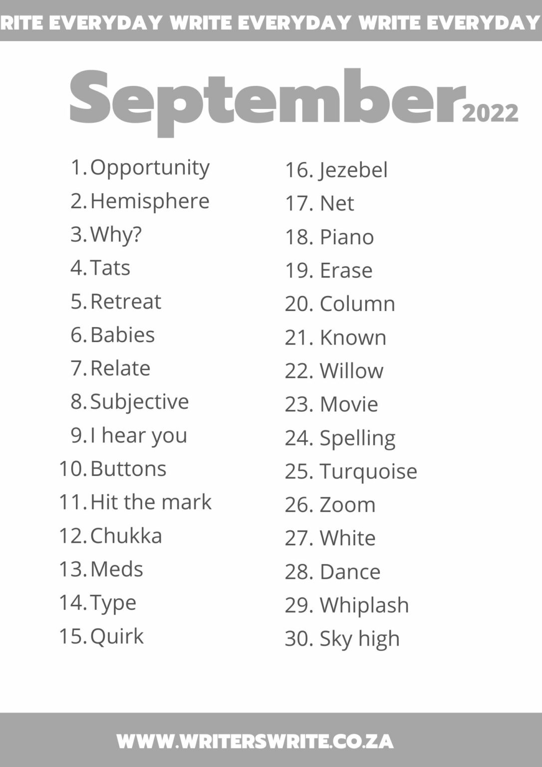 30 Writing Prompts For September 2022 - Writers Write