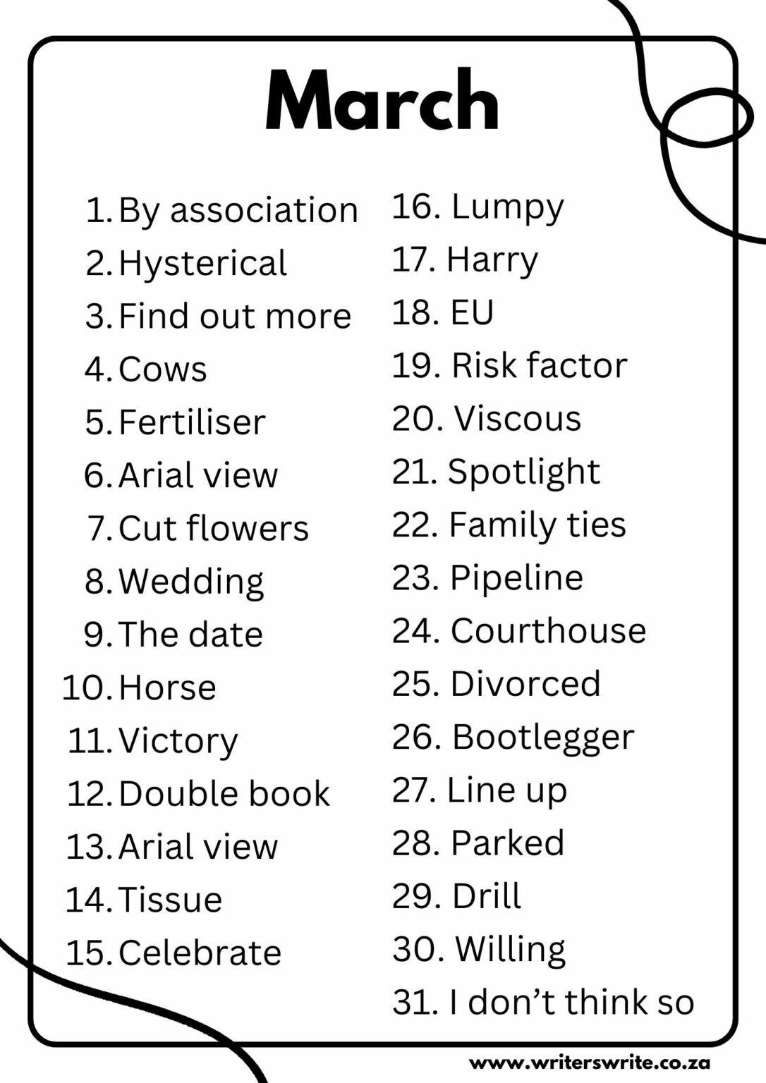 31 Writing Prompts For March 2024 - Writers Write