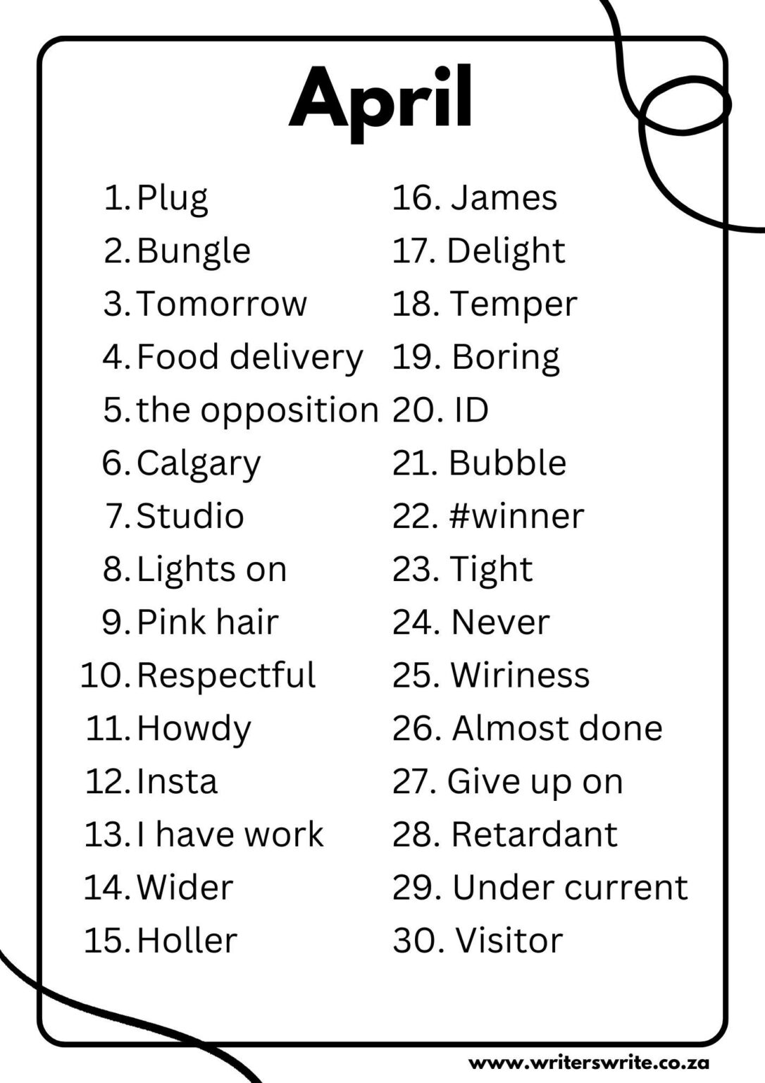 30 Writing Prompts For April 2024 - Writers Write