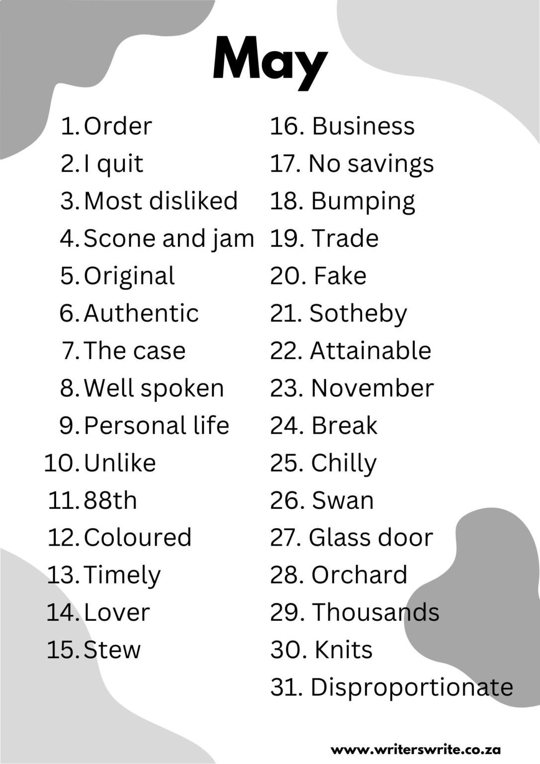 31 Writing Prompts For May 2025 - Writers Write