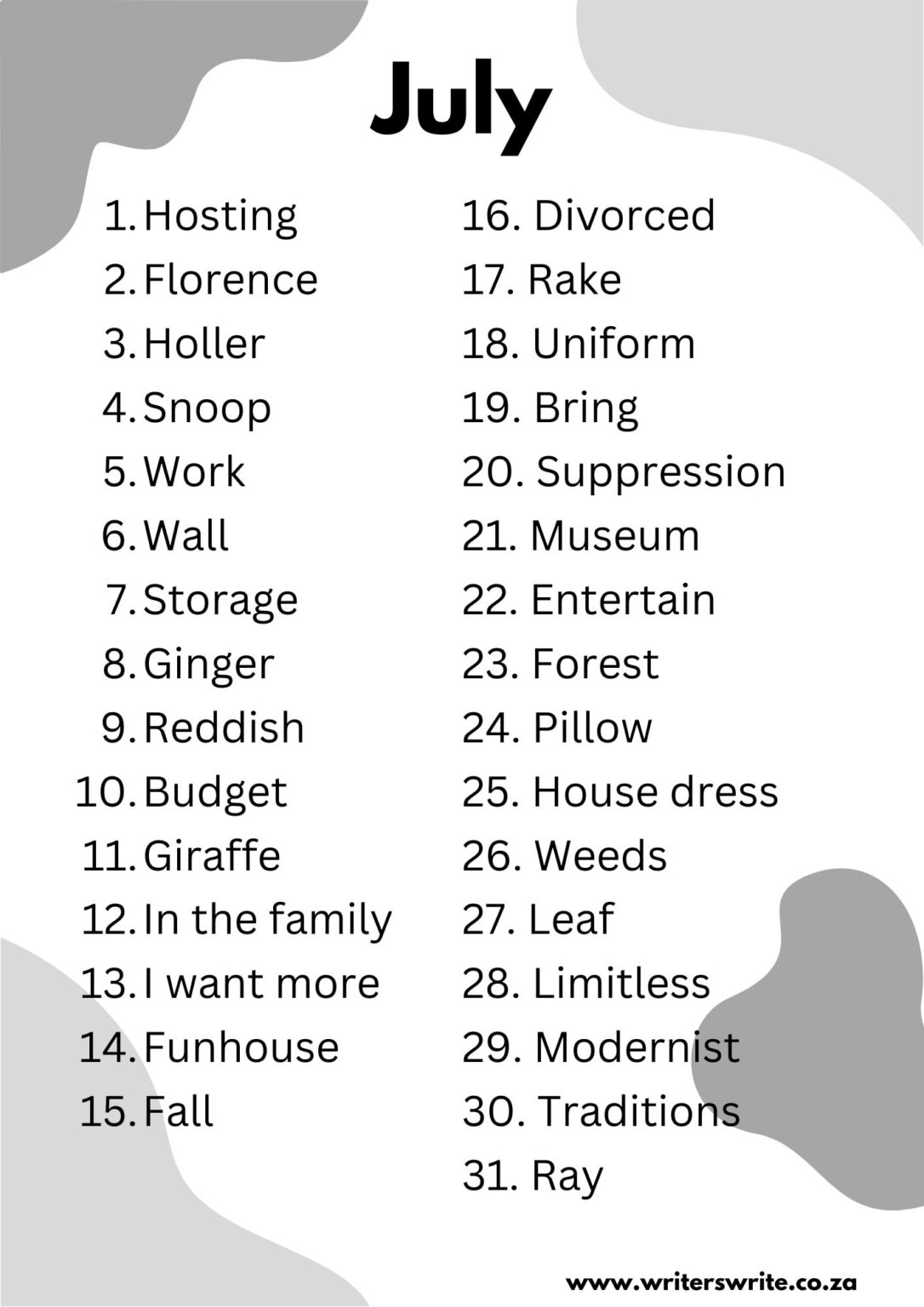 31 Writing Prompts For July 2025 - Writers Write