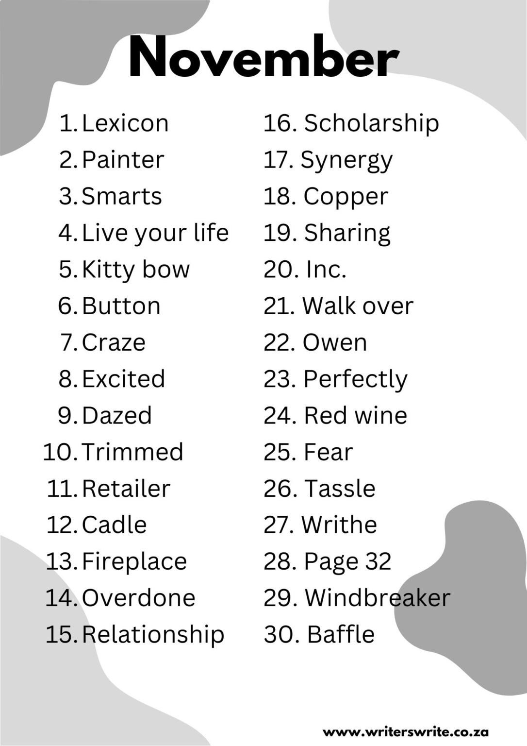 30 Writing Prompts For November 2025 - Writers Write