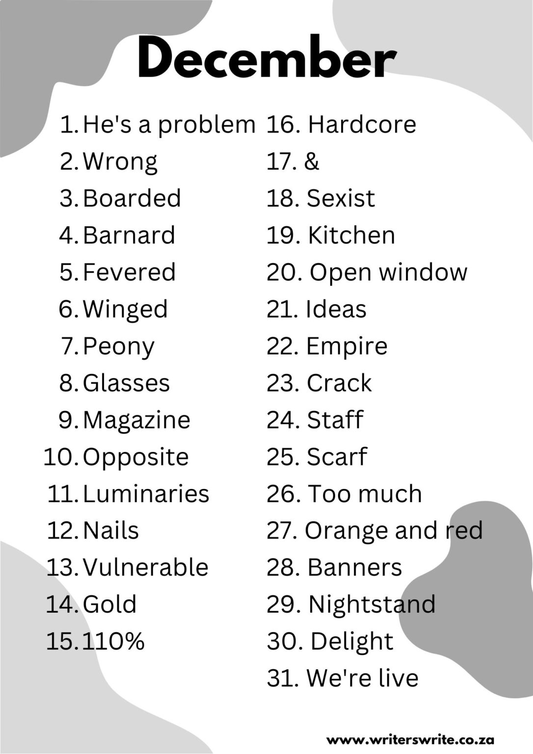 31 Writing Prompts For December 2025 - Writers Write