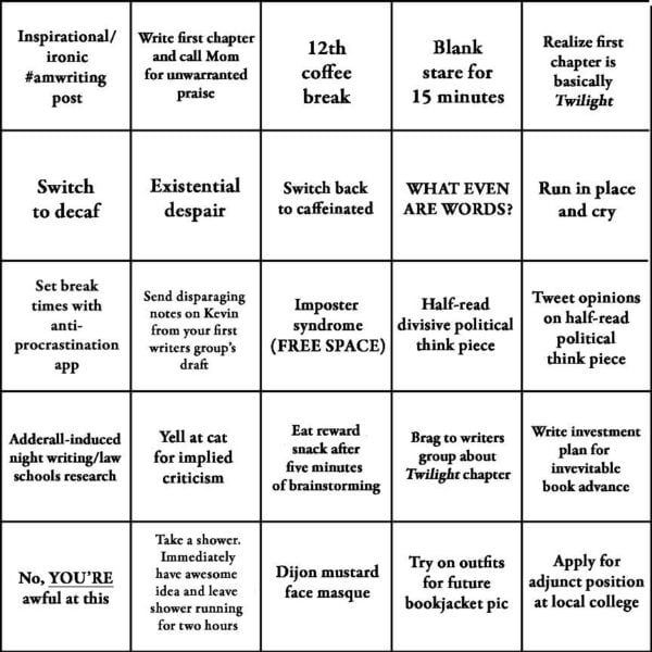 Procrastination Bingo - Writers Write